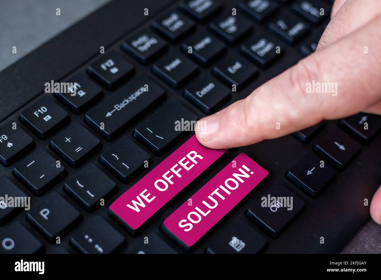 Text caption presenting We Offer Solution. Business approach give means ...
