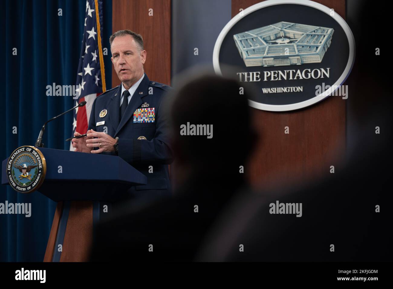 Pentagon Press Secretary Air Force Brig. Gen. Pat Ryder speaks during a press briefing, the ...