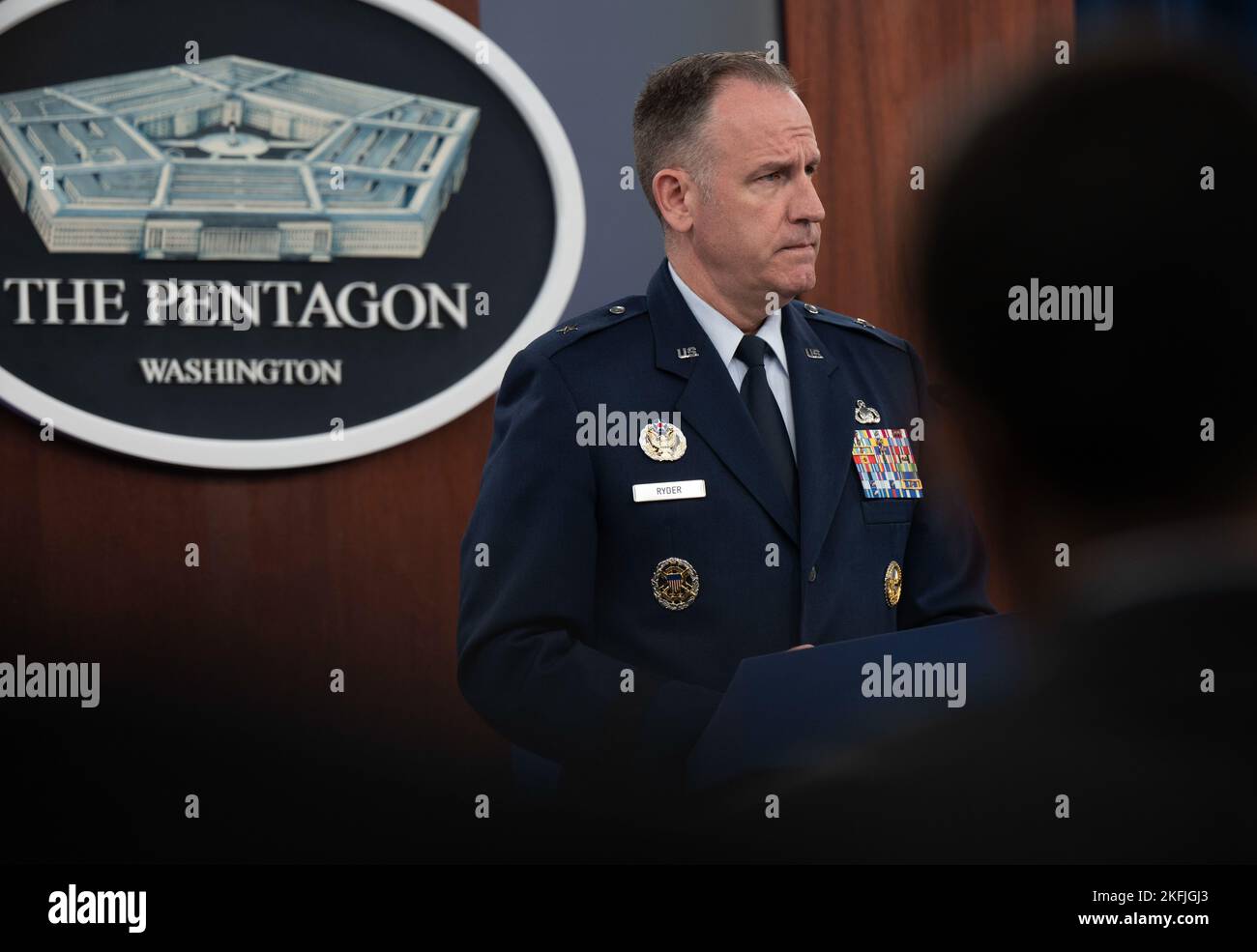 Pentagon Press Secretary Air Force Brig. Gen. Pat Ryder speaks during a ...