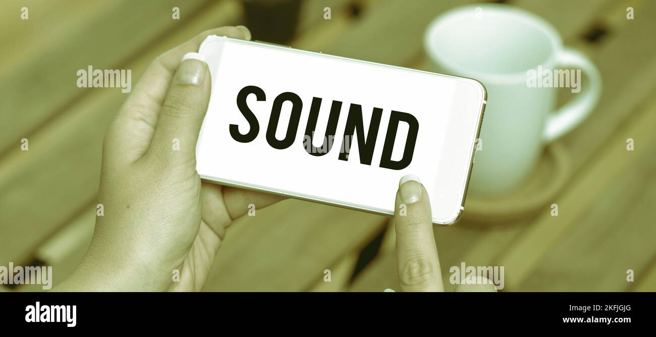 Text caption presenting Sound. Business idea vibrations that travel ...