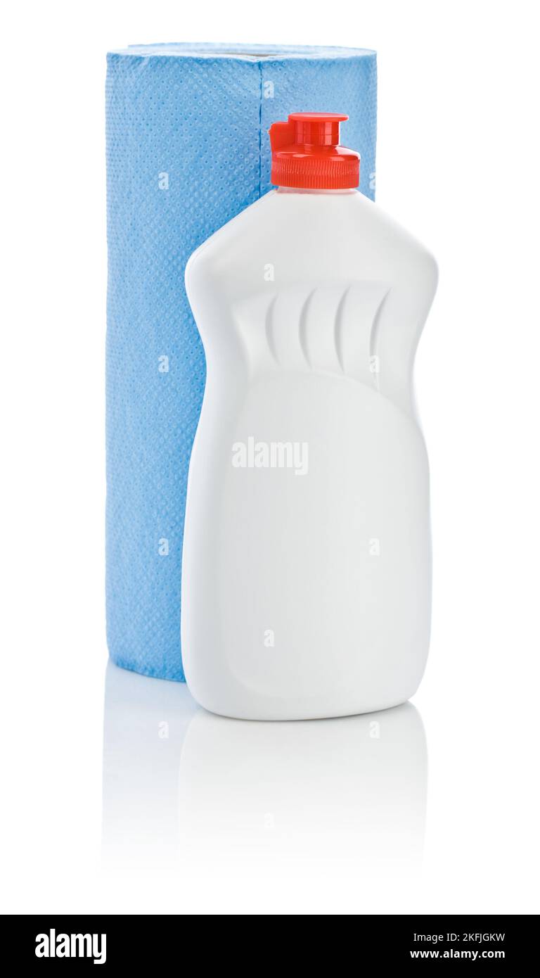 single white cleaner and blue towel Stock Photo - Alamy