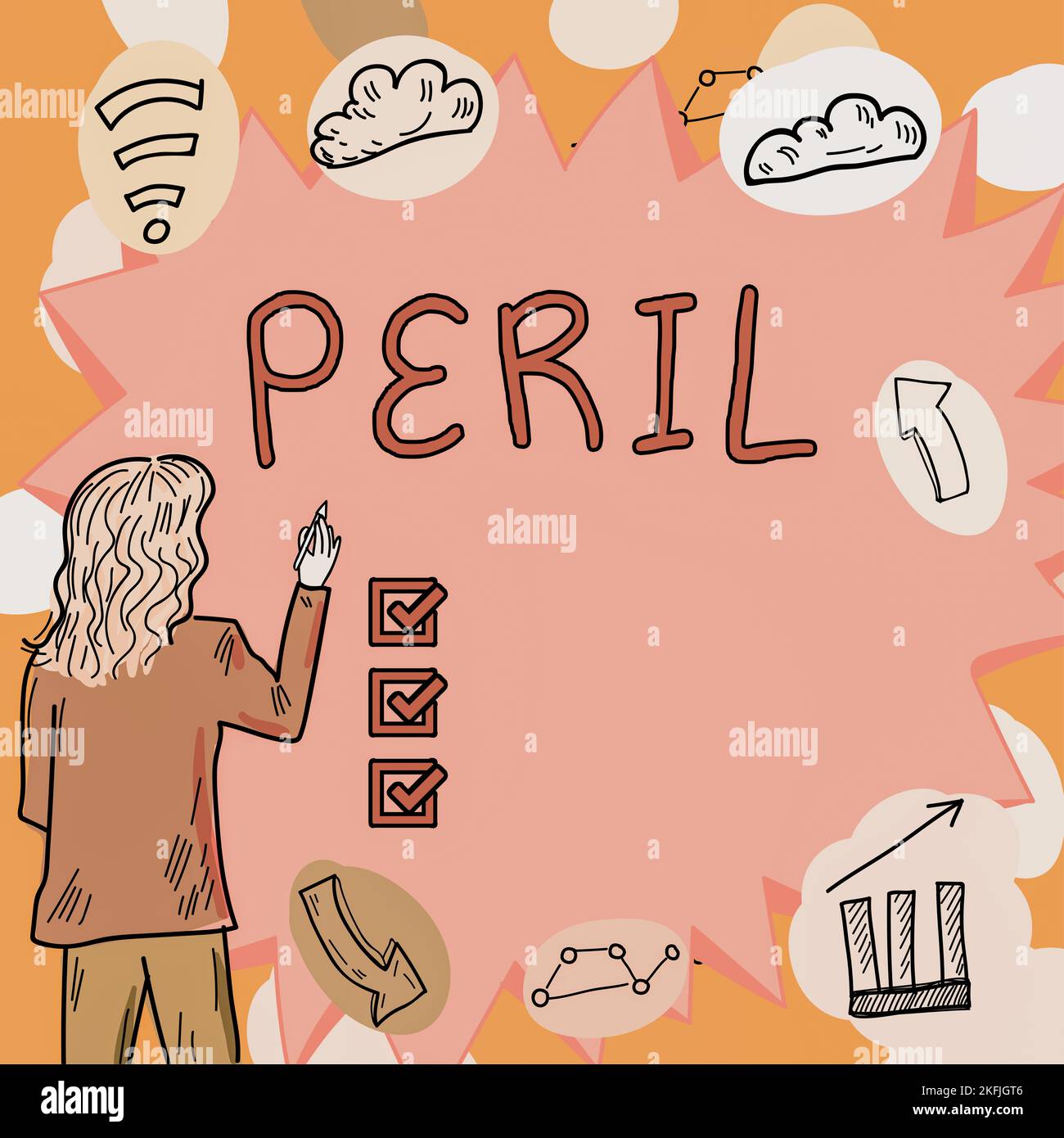 Hand writing sign Peril. Concept meaning indicates something extremely ...