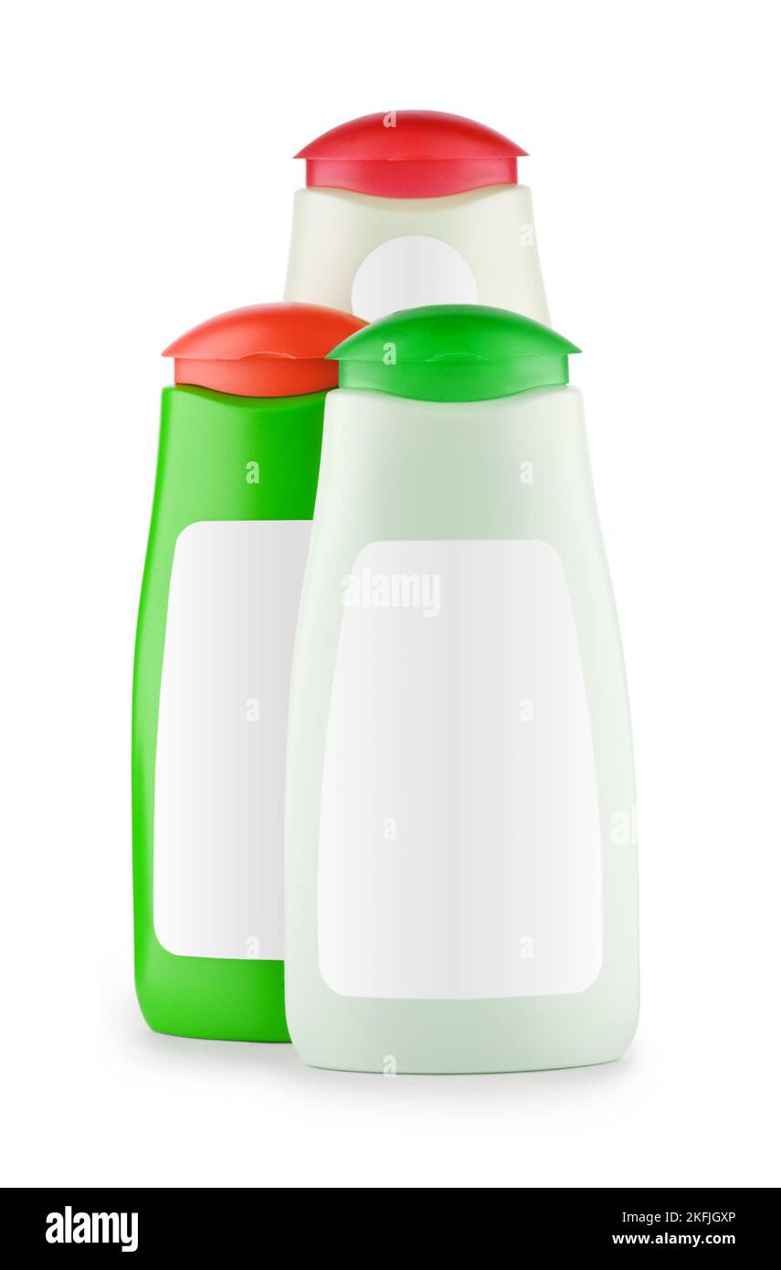 three bottle of shampoo isolated Stock Photo - Alamy