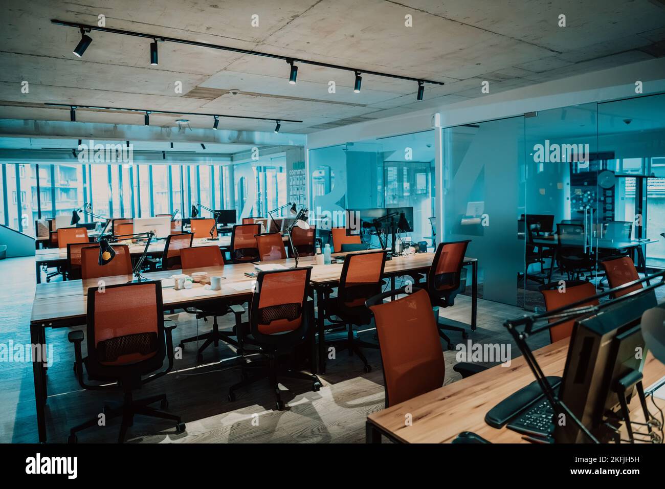 Interior Of Modern Open Plan Office With No People Stock Photo - Alamy