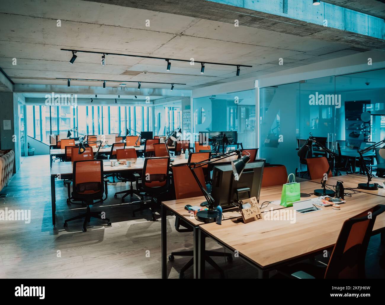 Interior Of Modern Open Plan Office With No People Stock Photo - Alamy