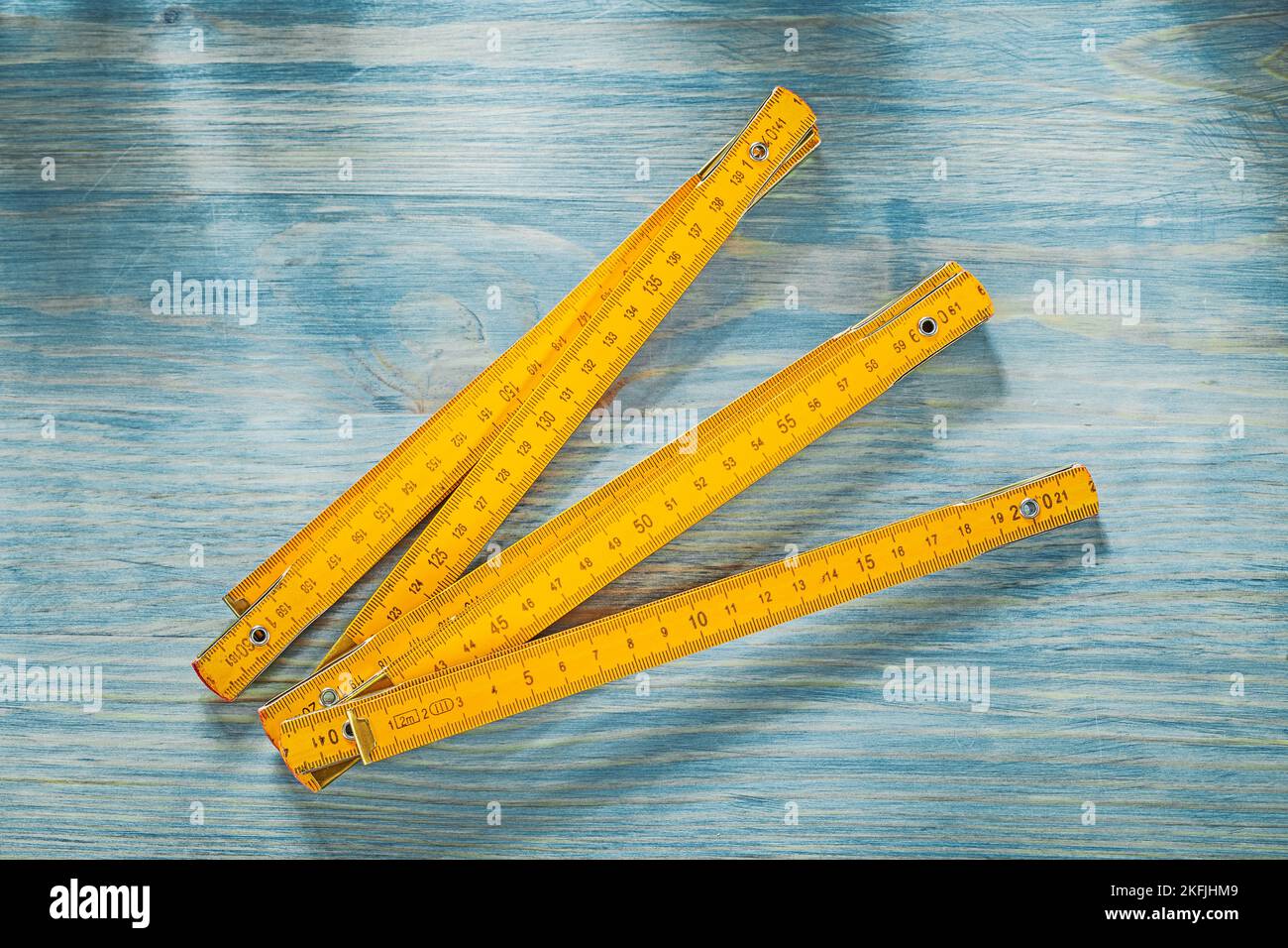 Wooden meter on vintage wood board top view construction concept Stock ...