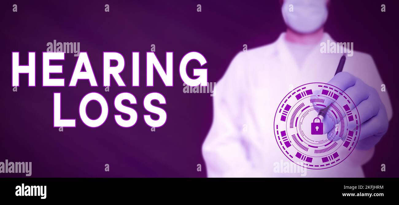 Hand writing sign Hearing Loss. Word Written on is partial or total ...