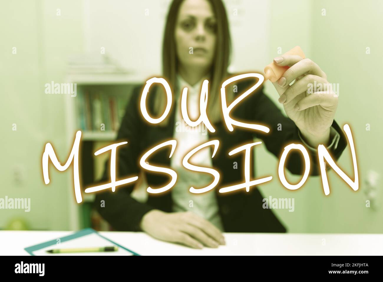 Hand writing sign Our Mission. Word Written on tasks or schedule we ...