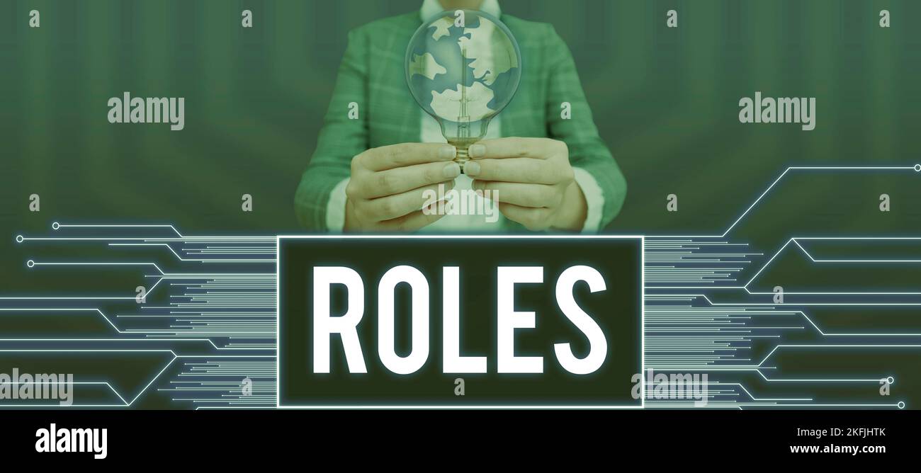 Conceptual caption Roles. Business idea part played by person thing in ...