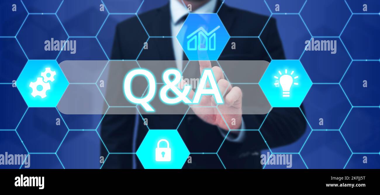 Text caption presenting Q A. Business concept defined as questions ...