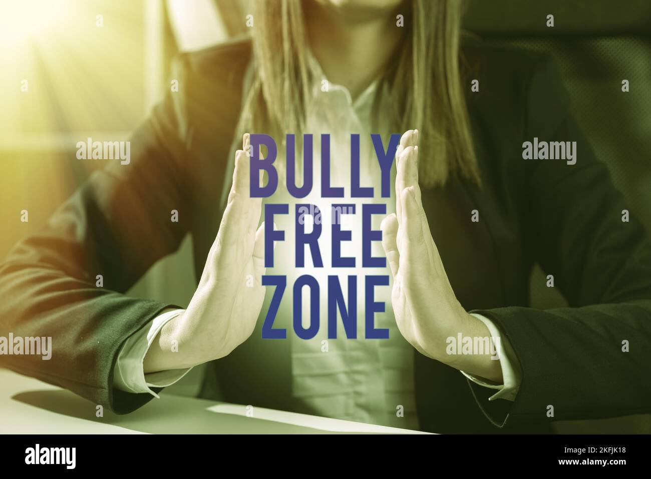 Sign displaying Bully Free Zone. Word Written on Be respectful to other ...