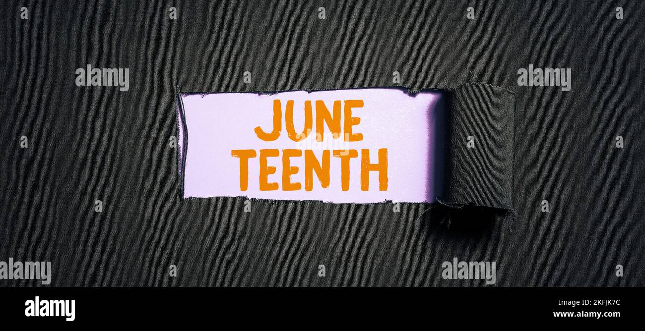Text sign showing June Teenth. Word Written on legal holiday in the ...