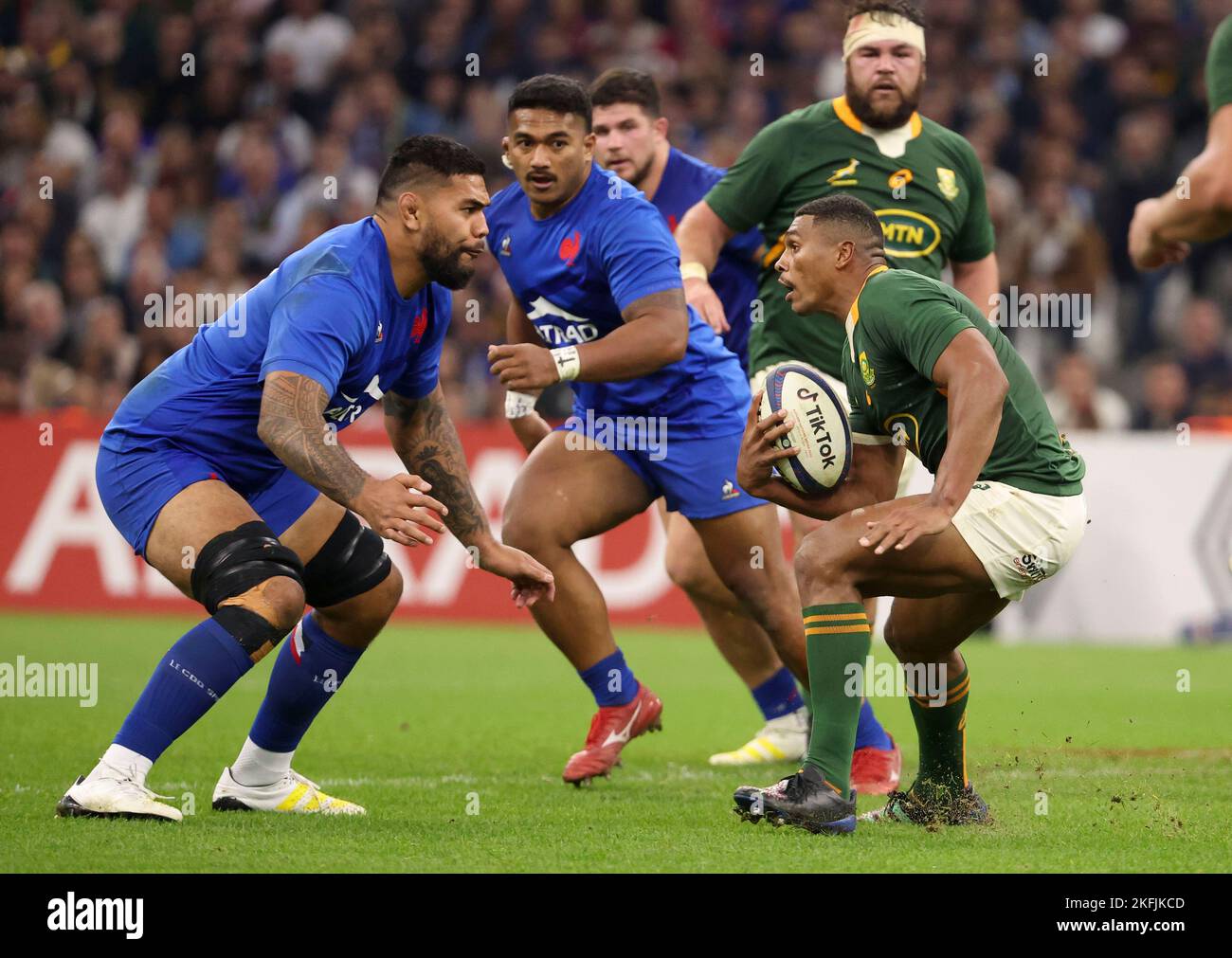 Romain Taofifenua of France, Damian Willemse of South Africa during the ...