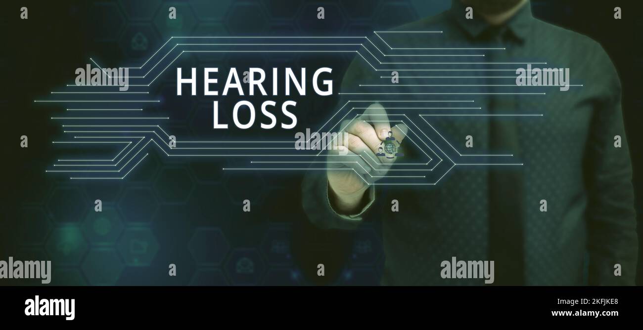 Text caption presenting Hearing Loss. Word Written on is partial or ...