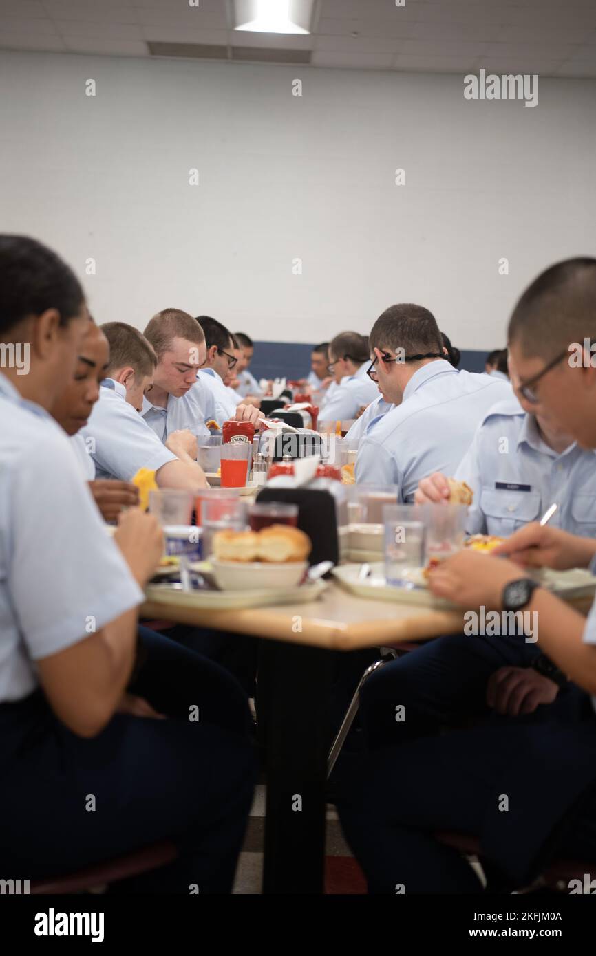 U.S. Air Force basic trainees, 331st Training Squadron, Flight 677, sit ...