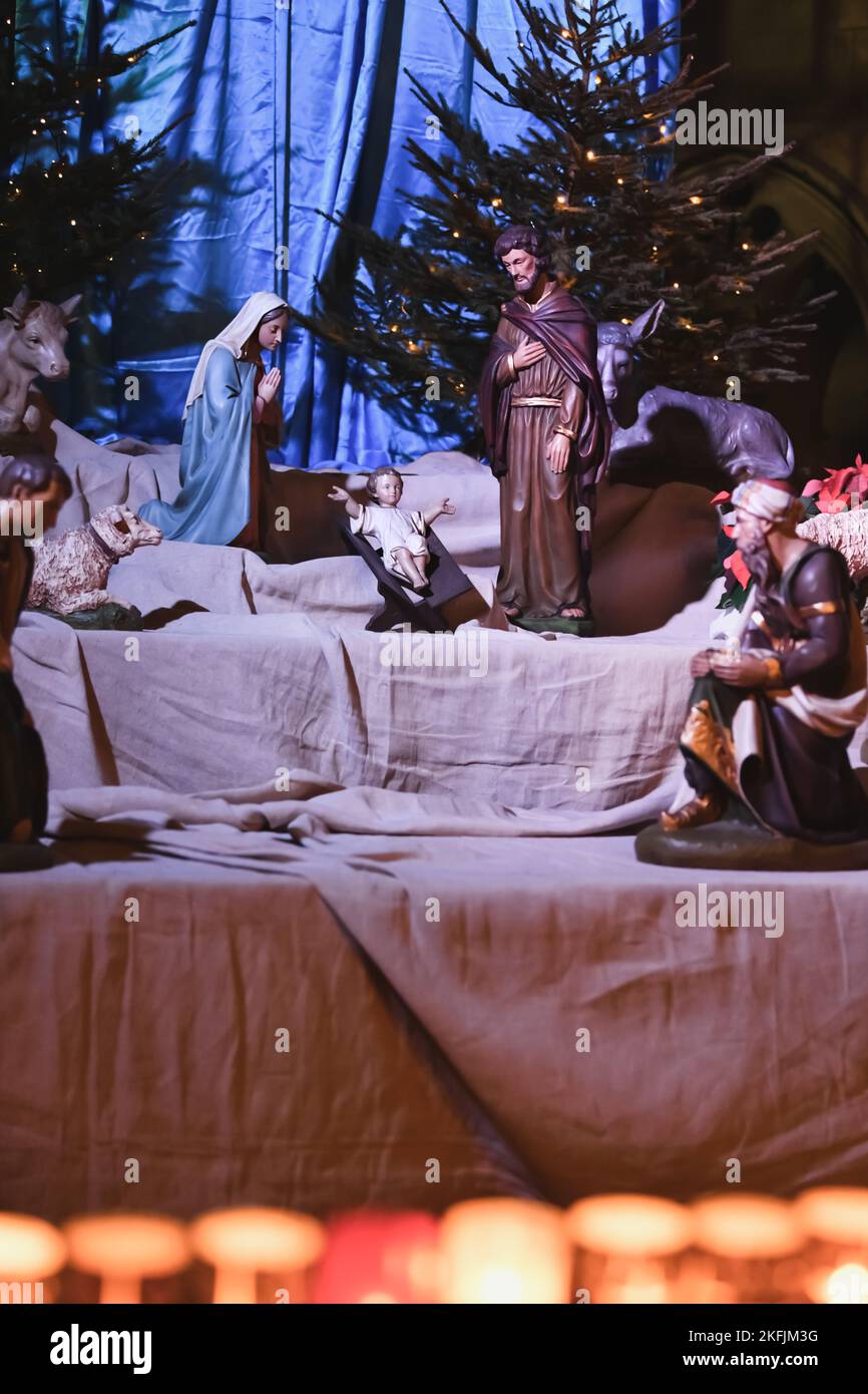 Christmas creche with Joseph Mary and small Jesus Stock Photo - Alamy