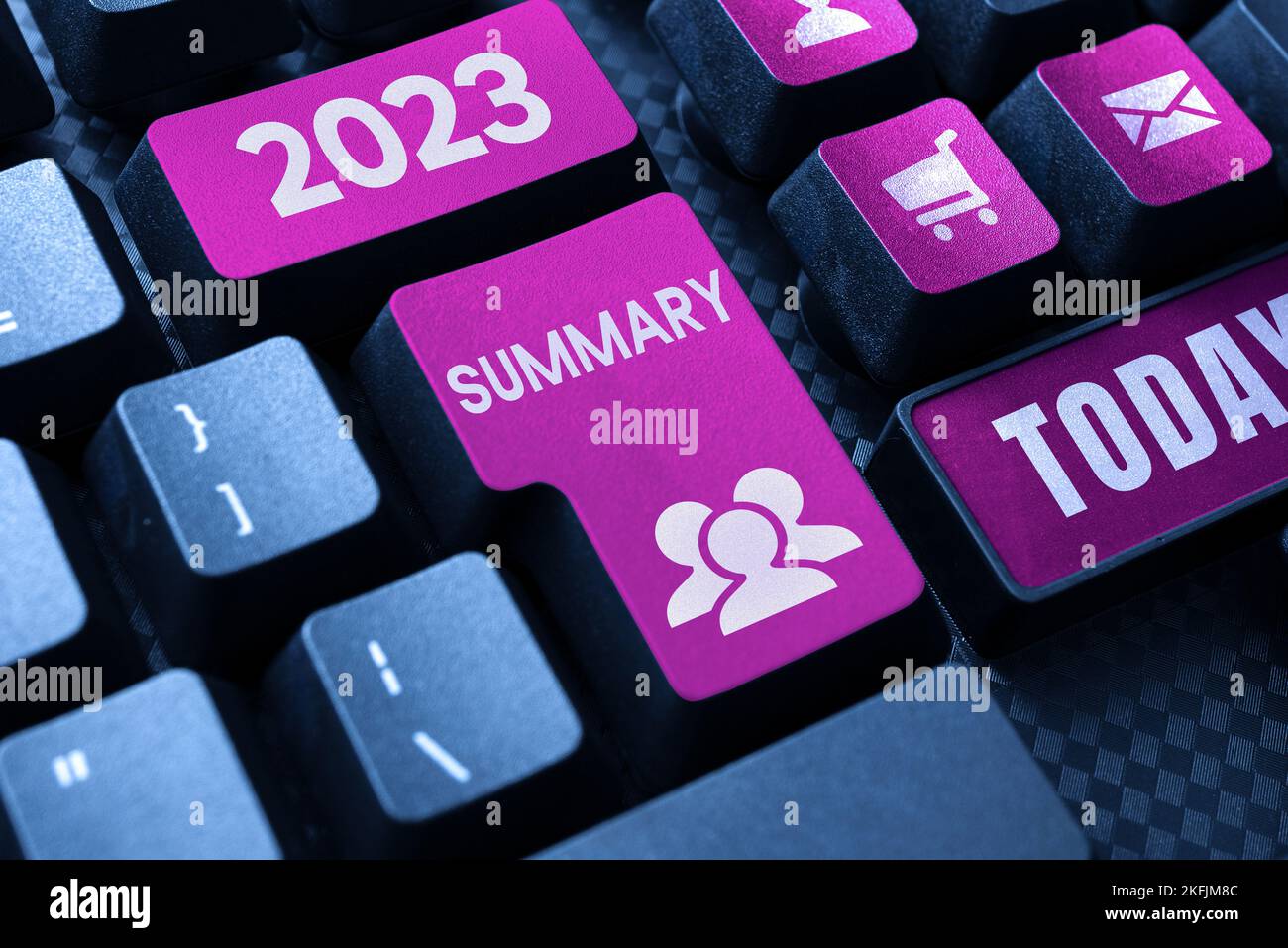 Sign displaying 2023 Summary. Business showcase summarizing past year ...