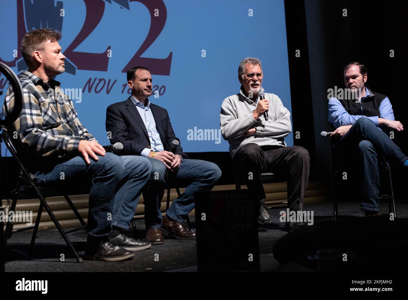 A panel discussion features (L to R) Eric Ulis, Dave Fudeman, Tom Kaye ...