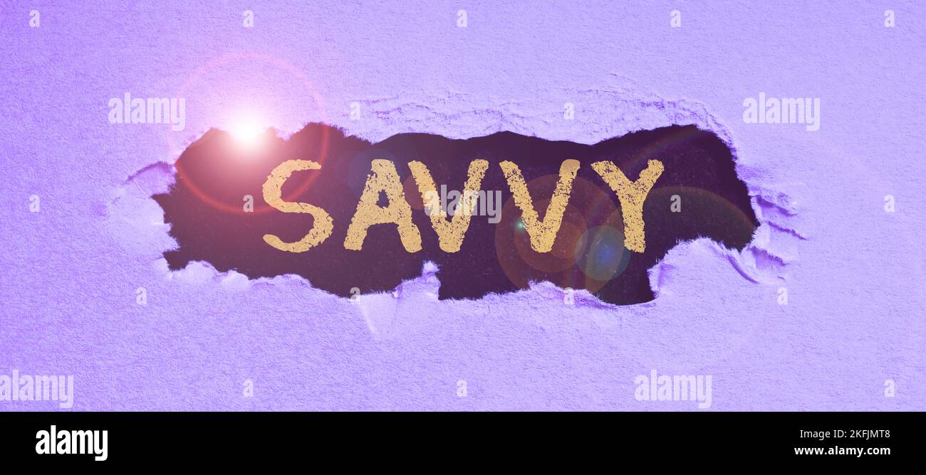 Text showing inspiration Savvy. Word Written on having perception ...