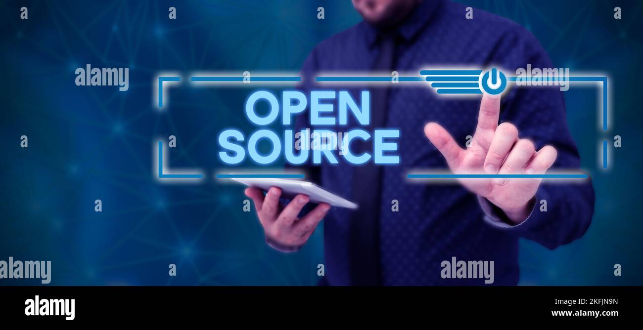 Hand writing sign Open Source. Conceptual photo denoting software which original source code ...