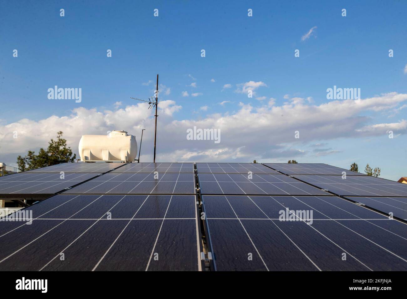 Nicosia. 18th Nov, 2022. Solar panels are seen on the roof of a house ...