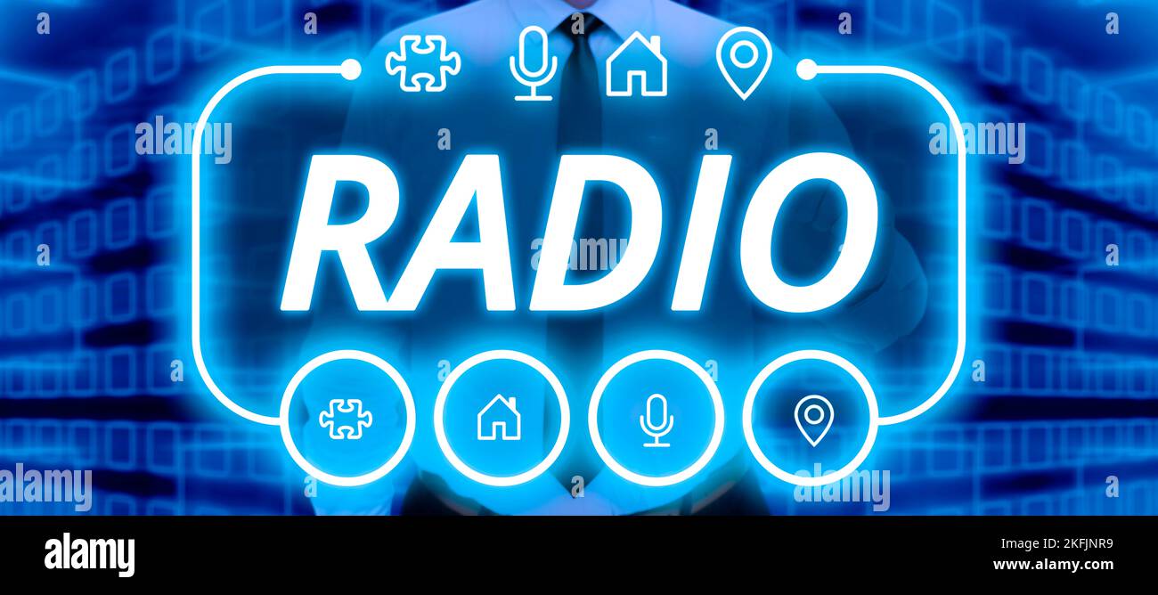 Conceptual caption Radio. Word for transmission reception ...