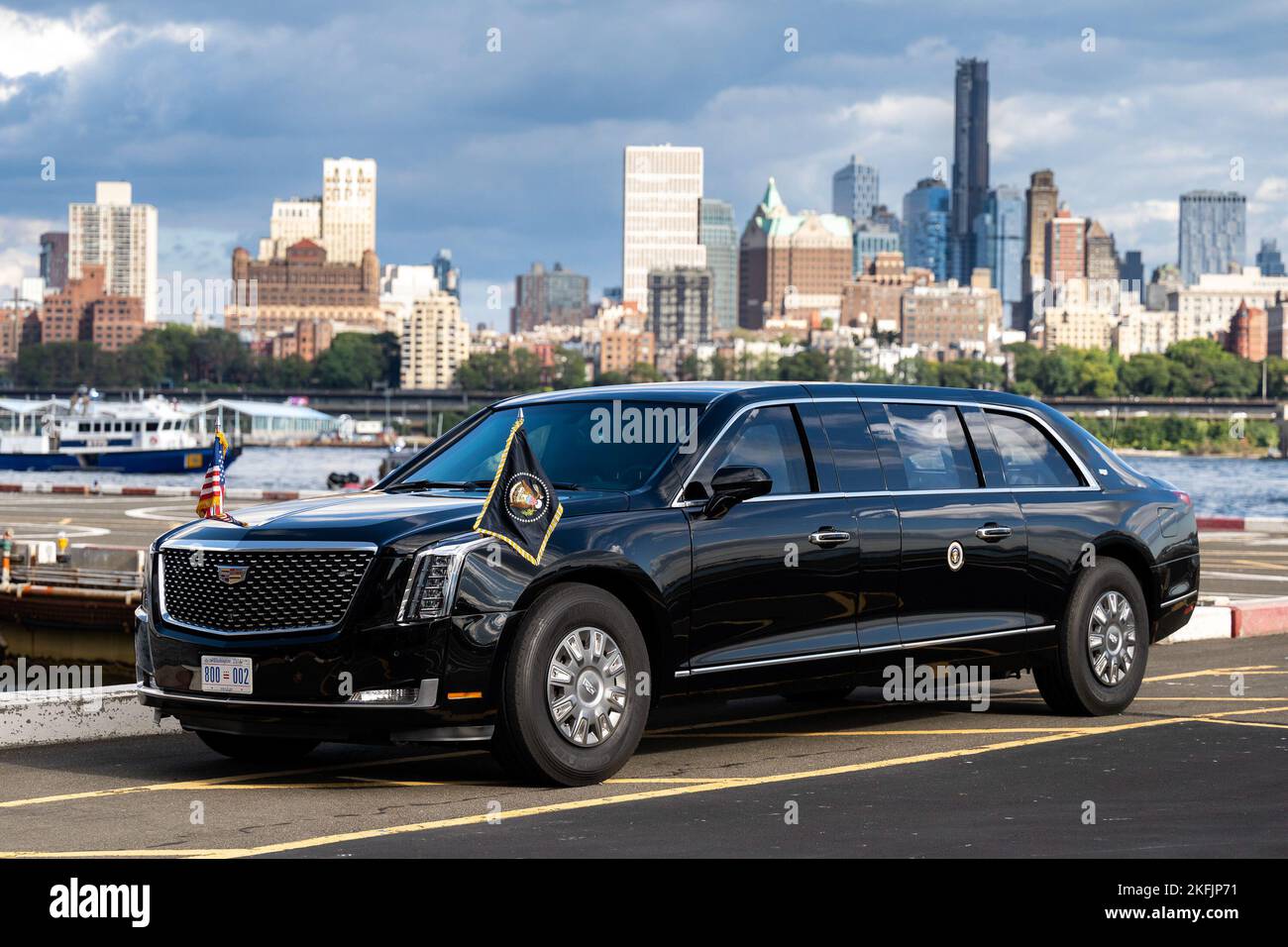 The Presidential Limo is seen at the landing zone in preparation for ...