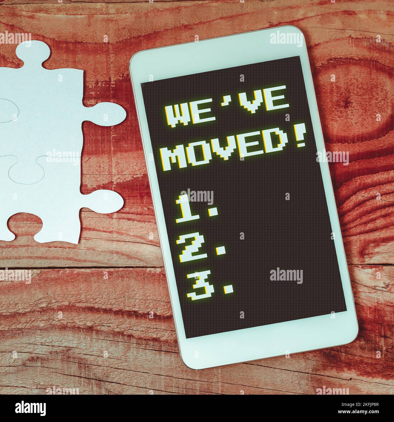 Text caption presenting We'Ve Moved. Business concept going to live ...