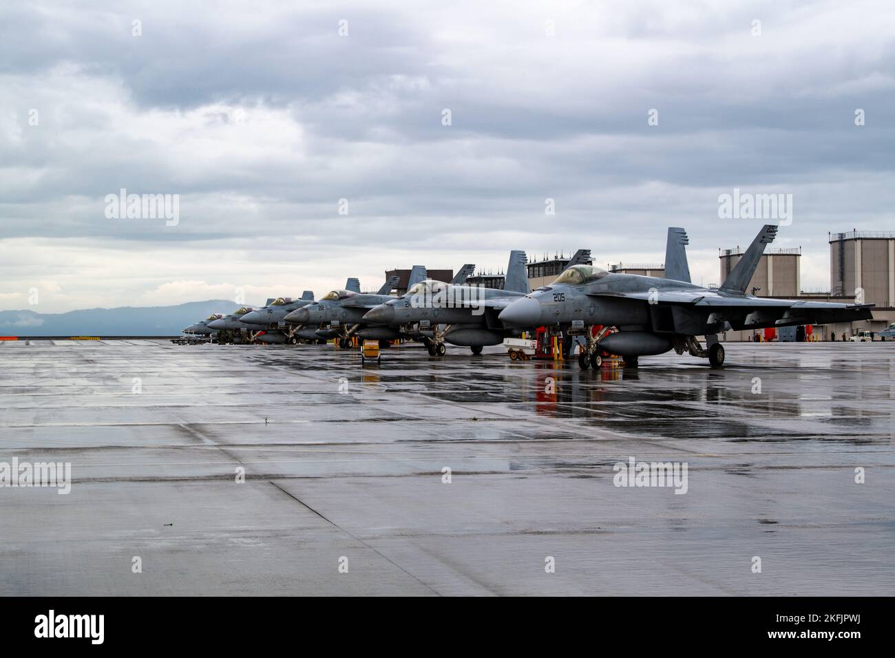 U.S. Navy F/A-18 Super Hornet aircraft assigned to Carrier Air Wing 5 ...