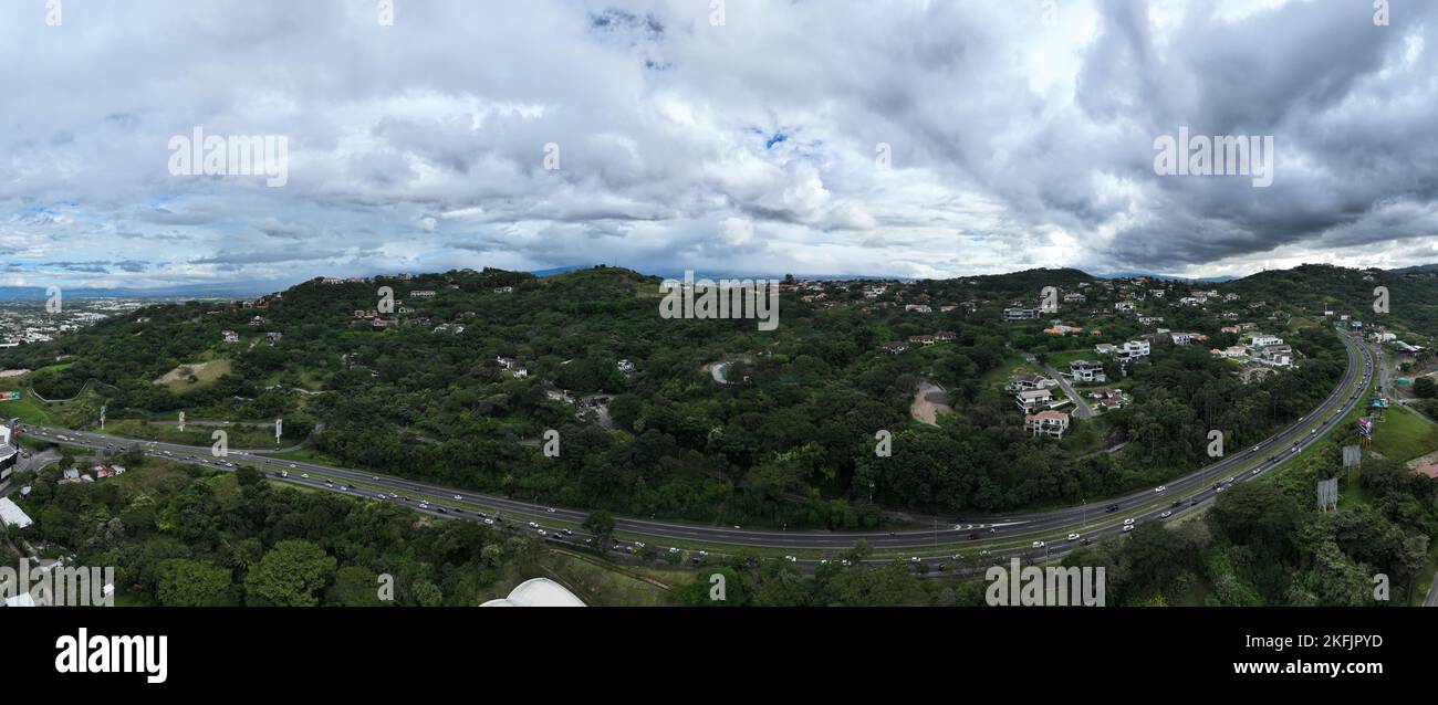 Aerial View of the Ruta 27 in Santa Ana, Costa Rica with Villa Real in ...
