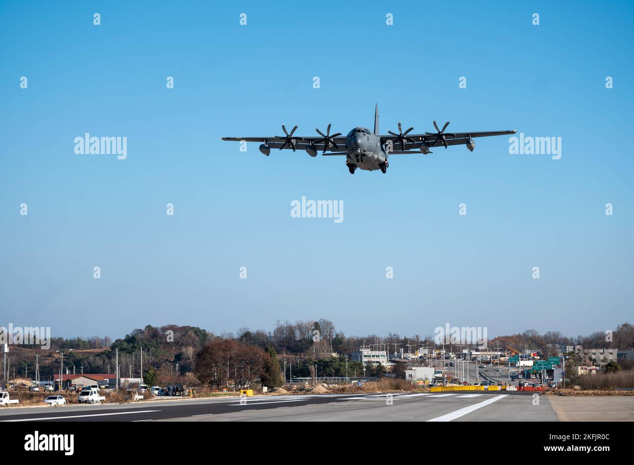 A U.S. Air Force MC-130J Commando II performs a low approach at an ...