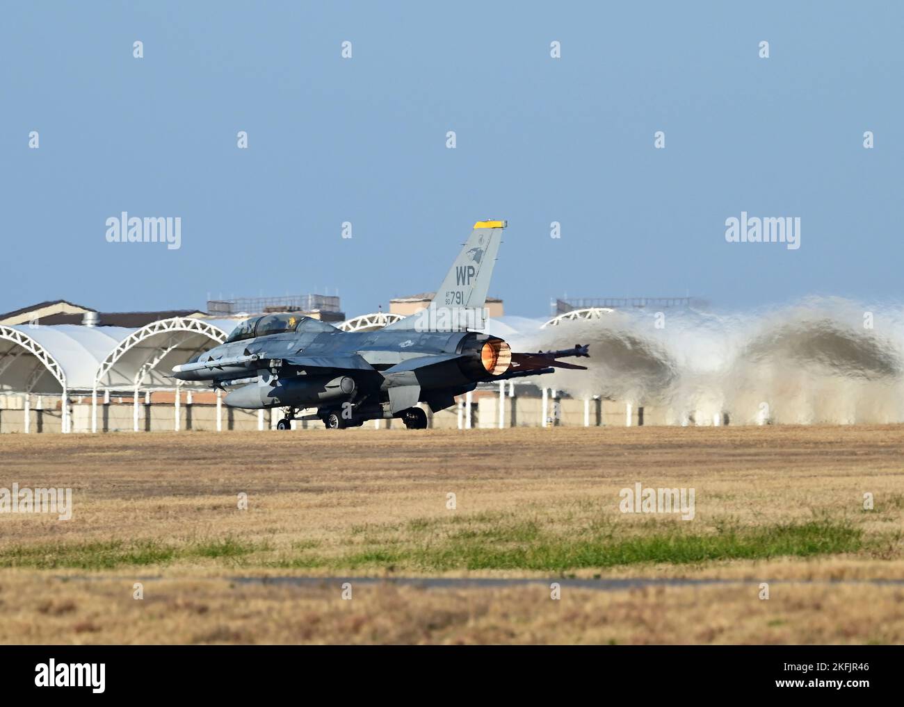 An F-16 Fighting Falcon assigned to the 80th Fighter Squadron ...