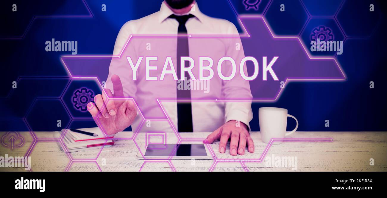 Handwriting text Yearbook. Conceptual photo publication compiled by ...
