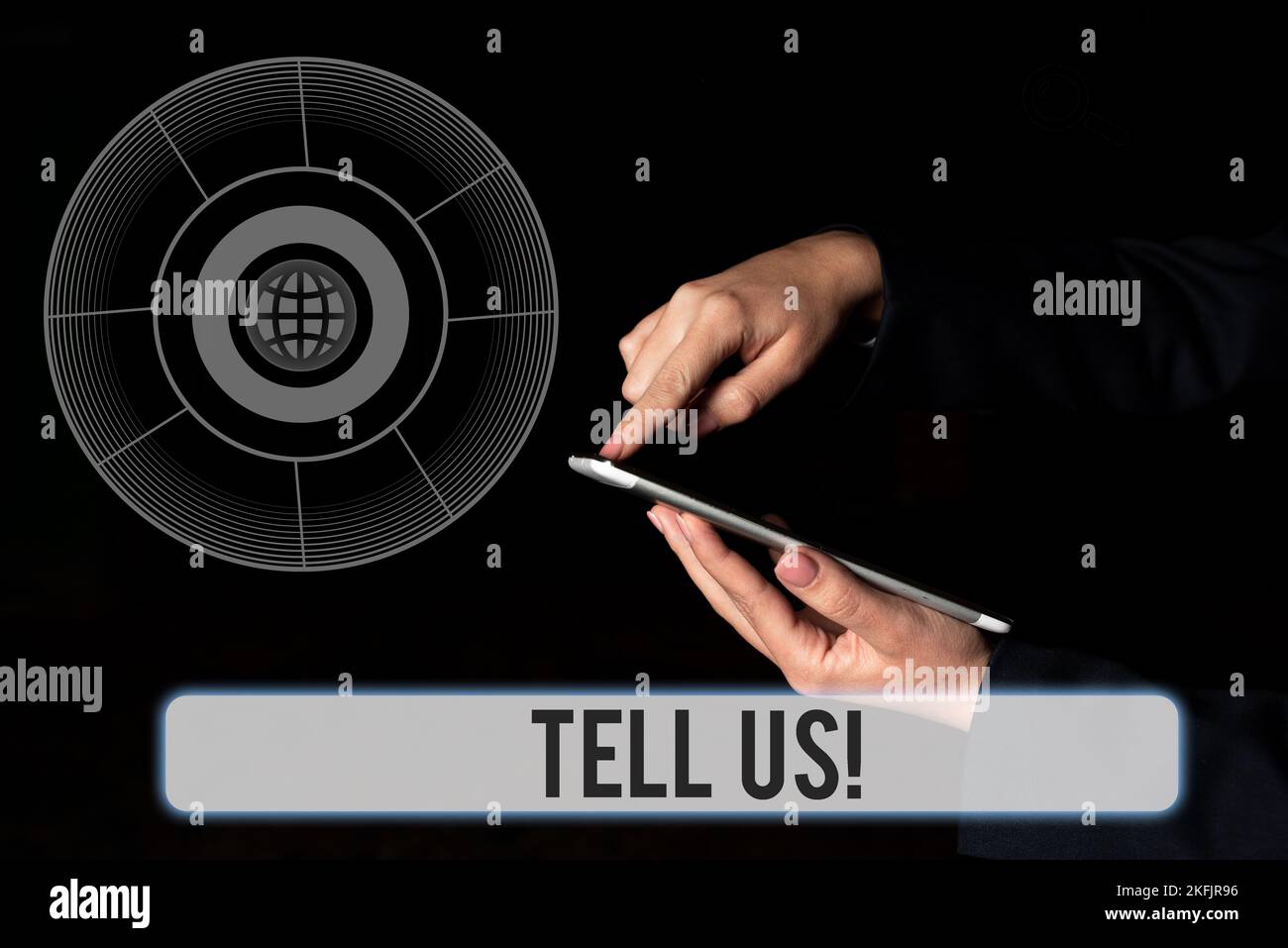 Conceptual caption Tell Us. Business overview communicate information ...