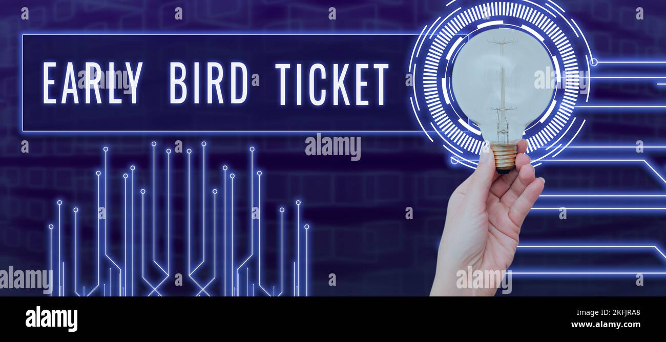 Sign displaying Early Bird Ticket. Business showcase Buying a ticket ...