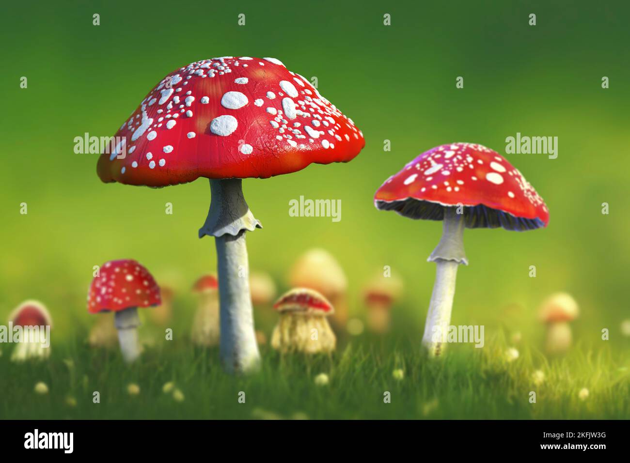 Fly agaric mushrooms, illustration Stock Photo - Alamy