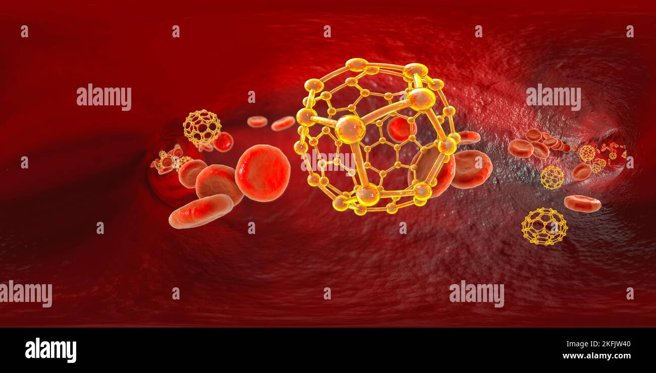 Fullerene nanoparticles in blood, illustration Stock Photo - Alamy