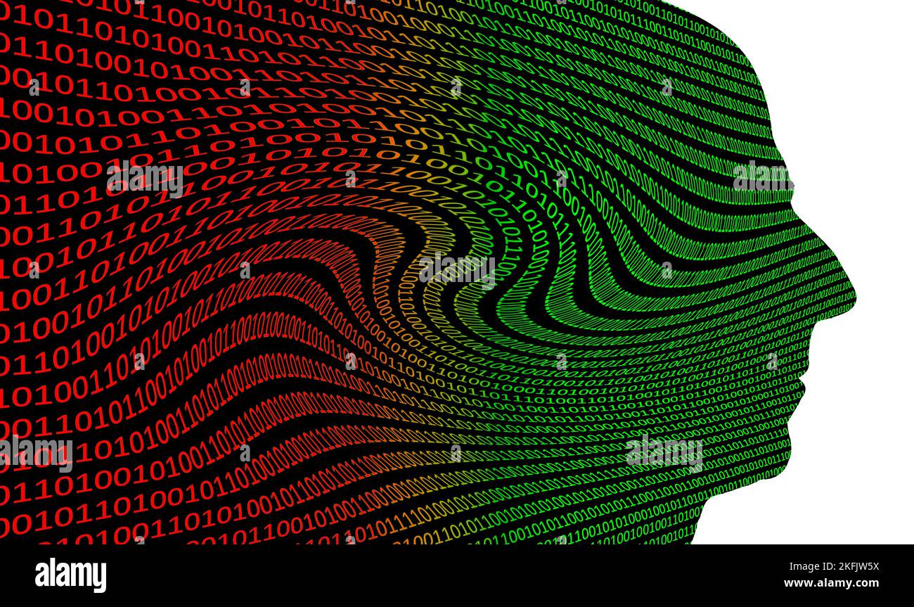 Binary code and head, conceptual illustration Stock Photo - Alamy