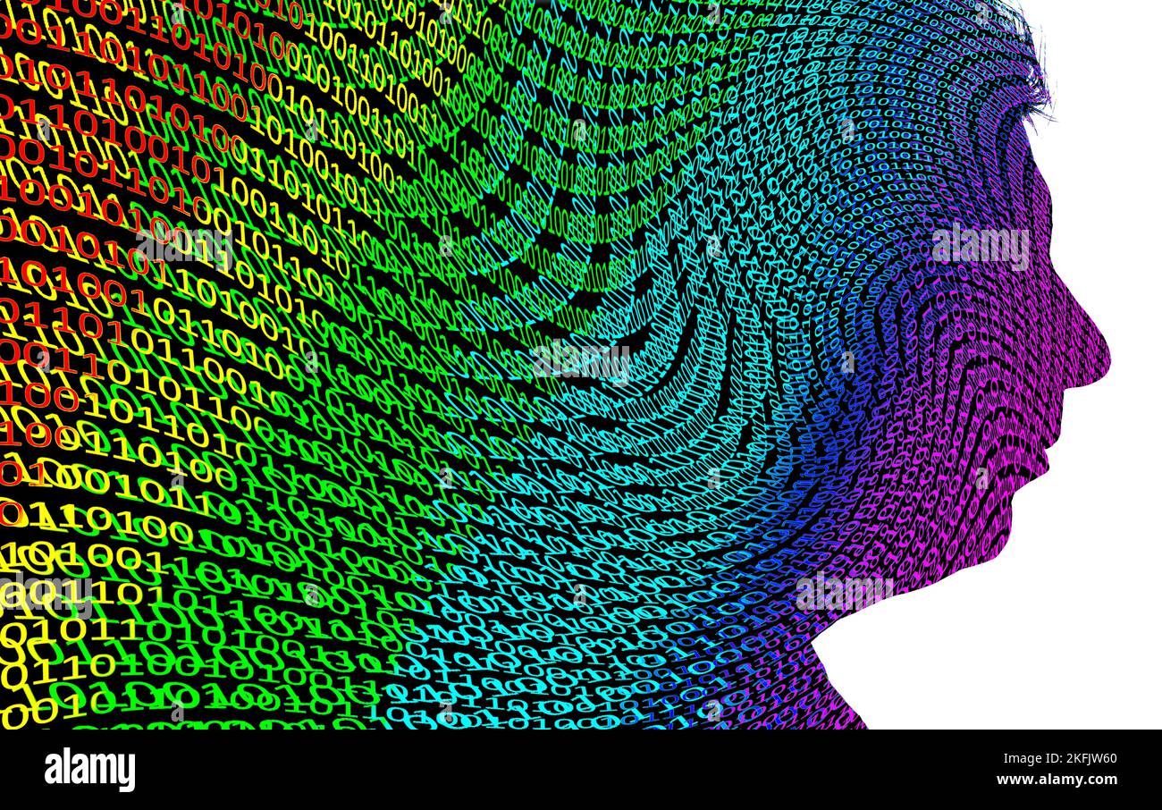 Binary code and head, conceptual illustration Stock Photo - Alamy