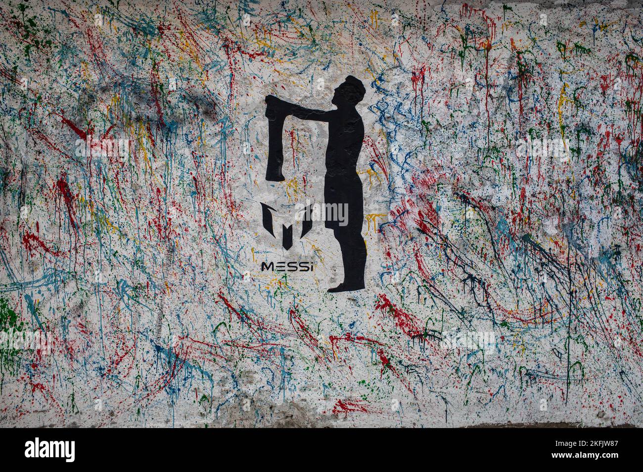 The Graffiti of Argentine football star, Lionel Messi is painted on a ...