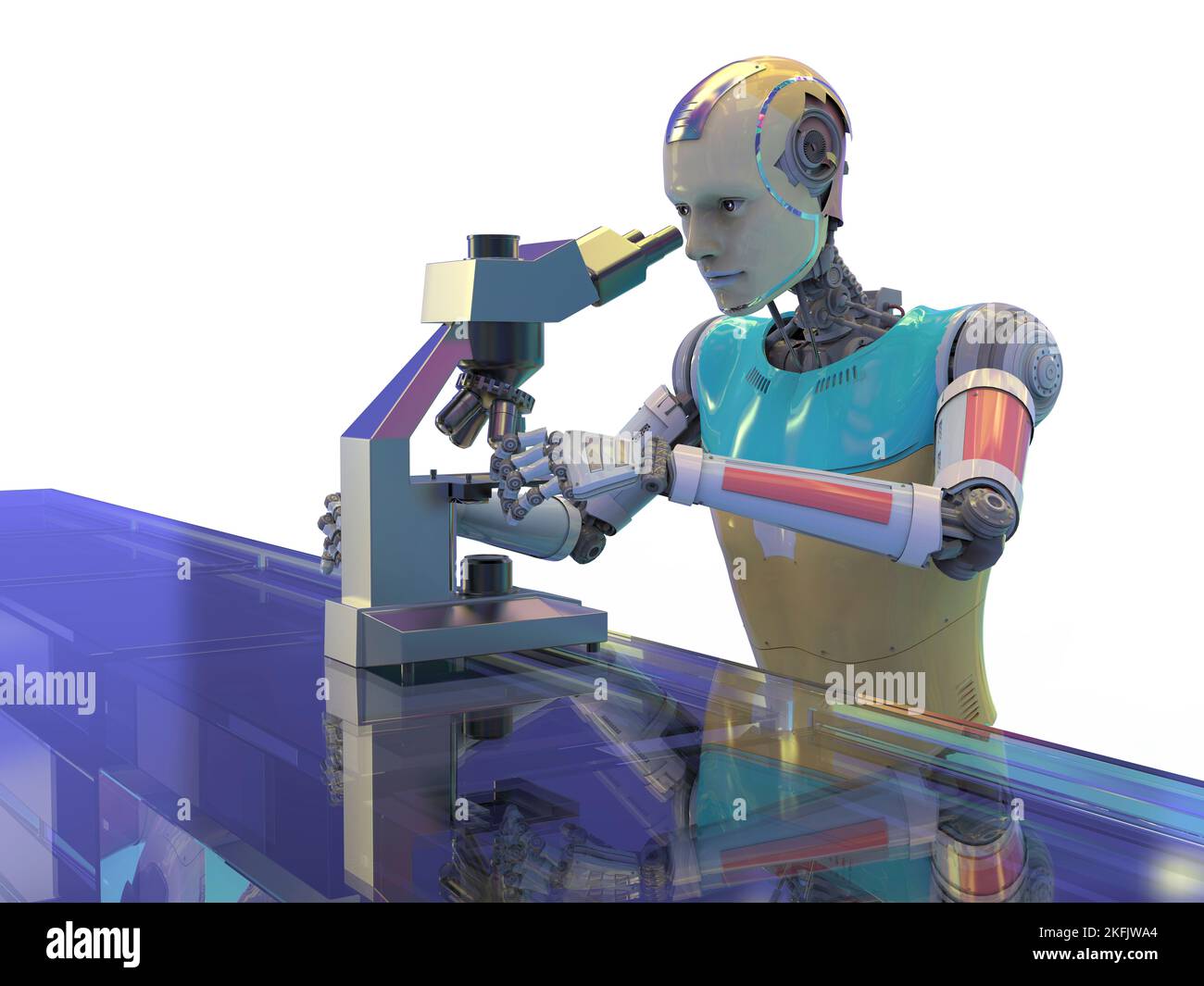 Humanoid robot working with microscope, illustration Stock Photo - Alamy