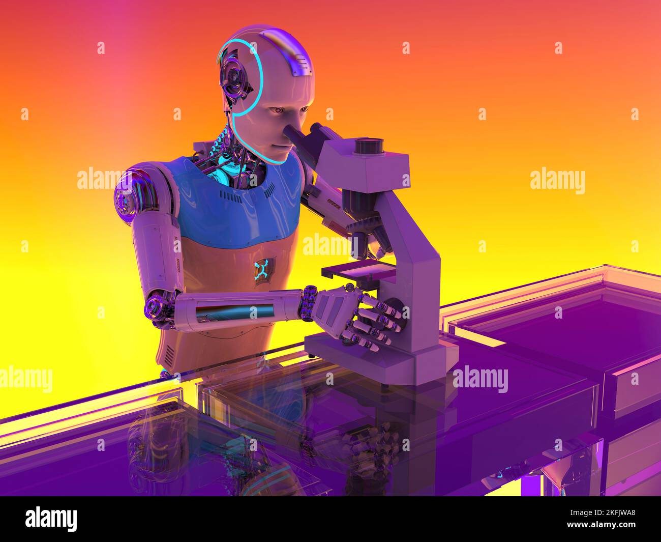 Humanoid robot working with microscope, illustration Stock Photo - Alamy