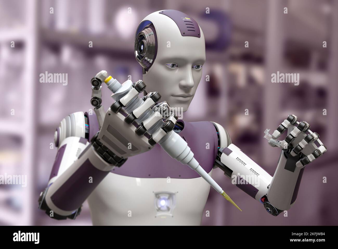 Humanoid robot working in laboratory, conceptual illustration Stock ...