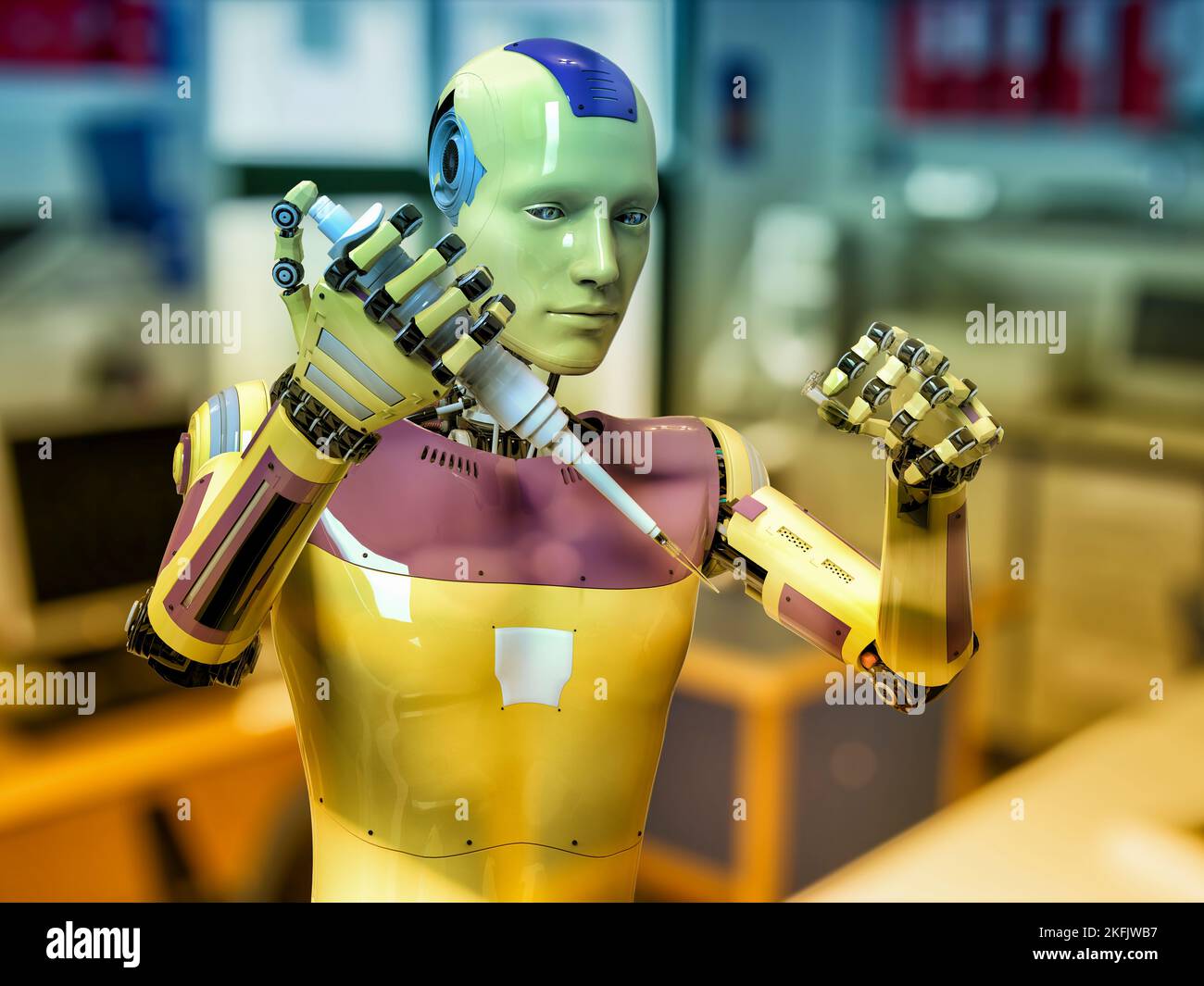 Humanoid robot working in laboratory, conceptual illustration Stock ...