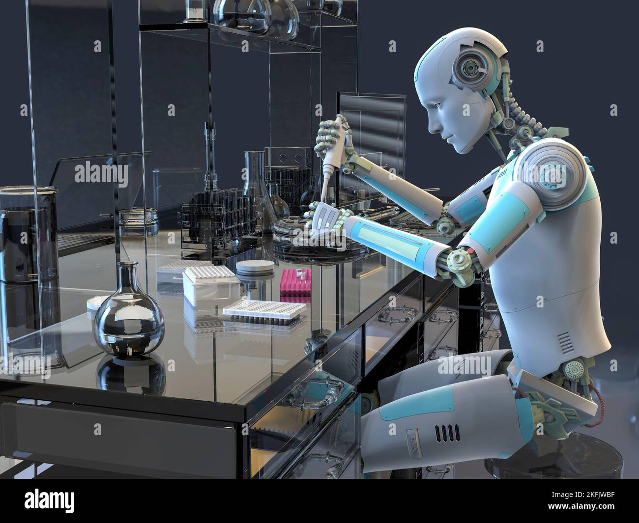 Humanoid robot working in laboratory, conceptual illustration Stock ...