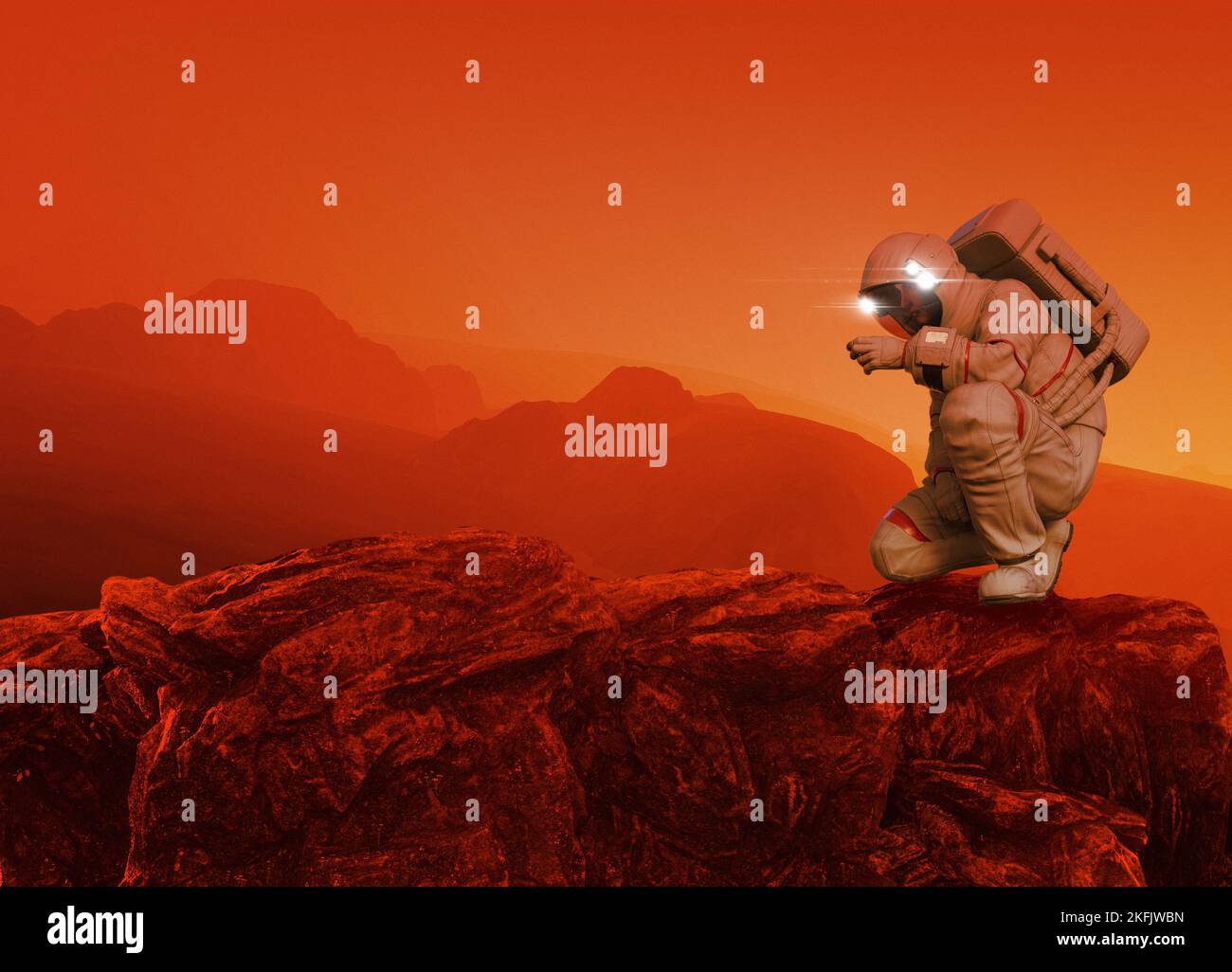 Astronaut exploring on Mars, illustration Stock Photo - Alamy