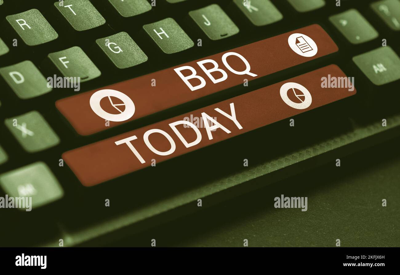 Text showing inspiration Bbq. Word Written on usually done outdoors by ...