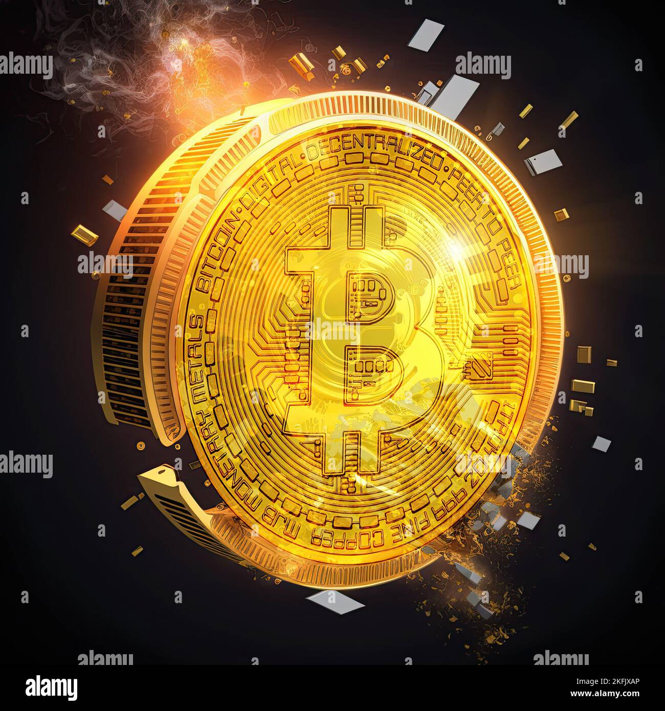 Bitcoin burst as a clock, disseminating broken parts and gears. The ...