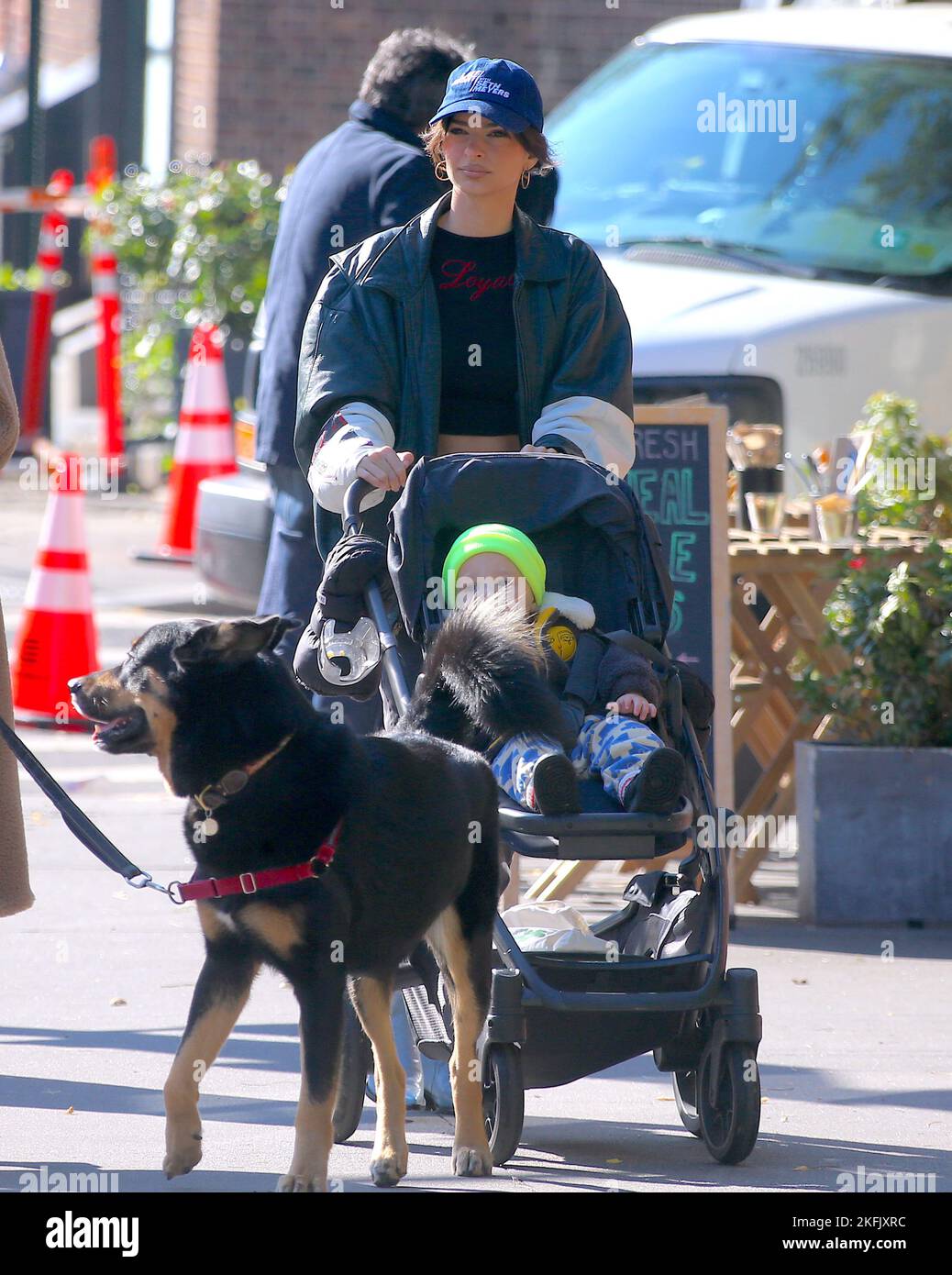 Emily Ratajkowski with her son Sylvester strolling in a cold weather ...
