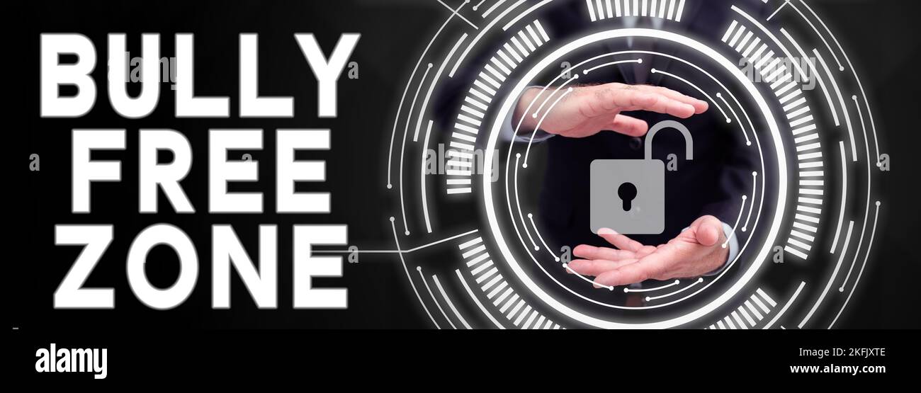 Hand writing sign Bully Free Zone. Business concept Be respectful to ...